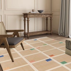 Natural Multicolor Checkered Rugs, Handwoven Cotton Flatweave Modern ...