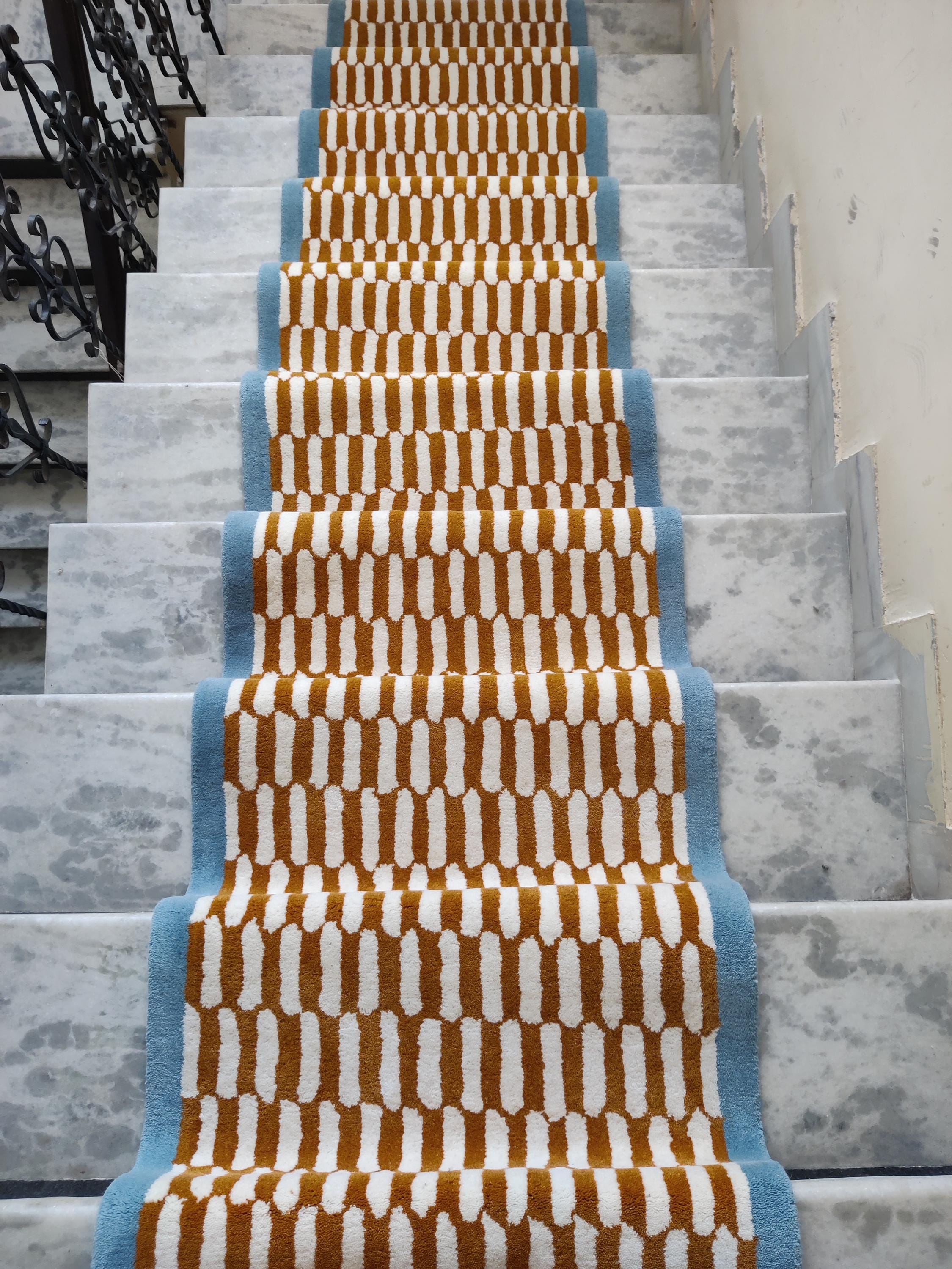 Stair Runner Made of Geometric Wool, Handmade New Zealand Wool Hallway ...