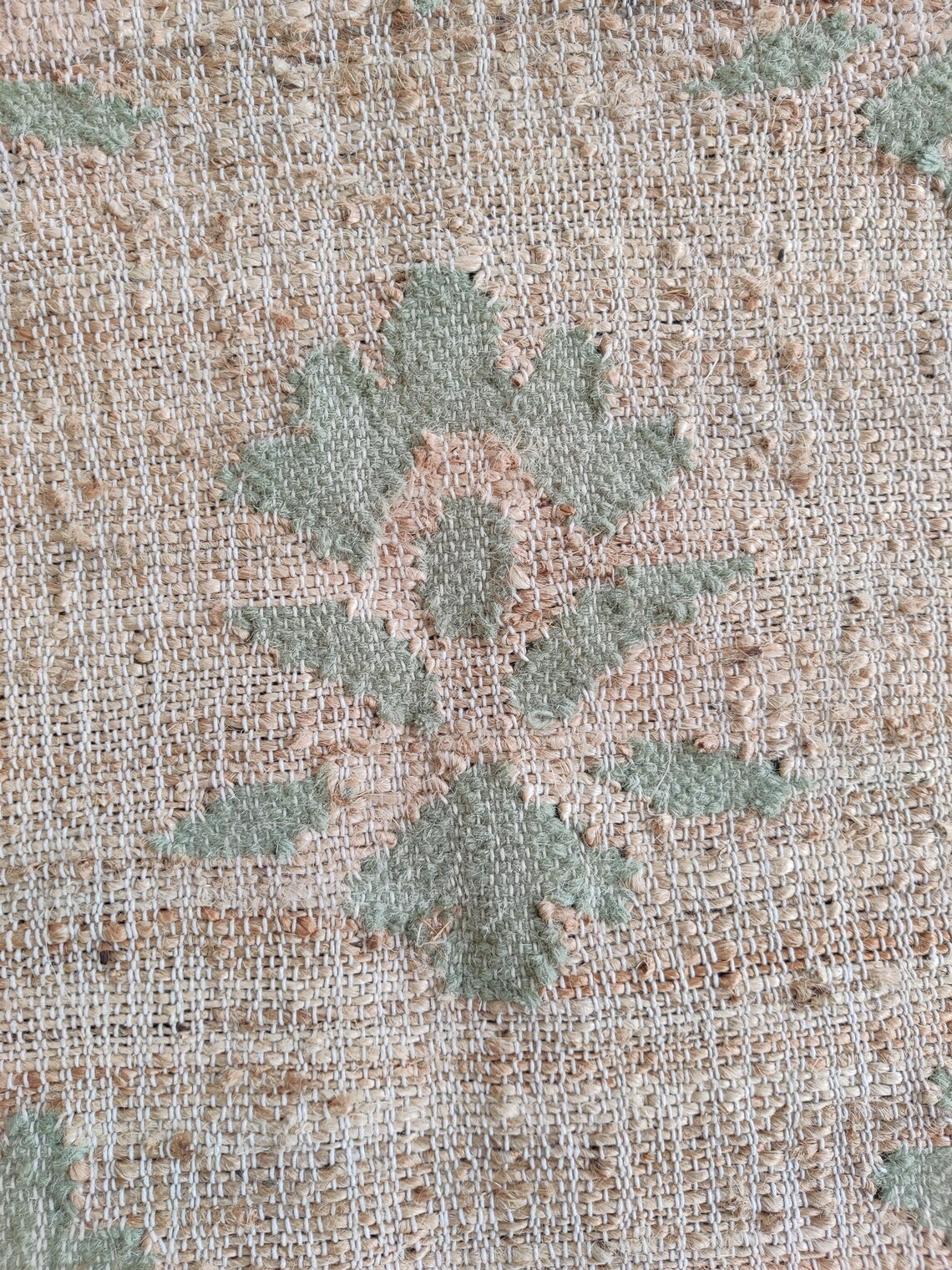Natural Jute Hand Woven, Natural Jute Green Flower Cotton Jute Rug ...
