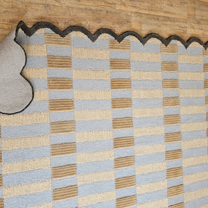 Modern Wool Scallop Hand Tufted Carpet, 8x10 New Zealand Wool Plaid ...