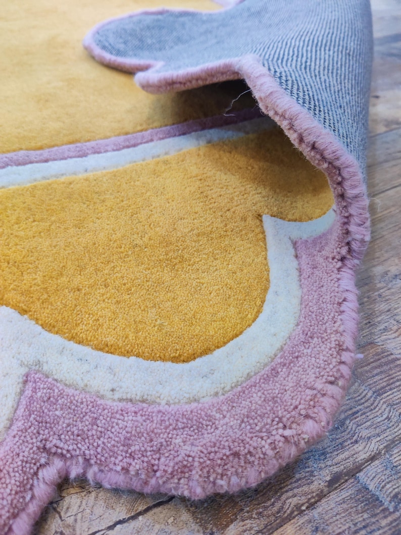 6x9 FT Modern Yellow Scallop Hand Tufted Rug, Wool Scallop Rug, Wool ...