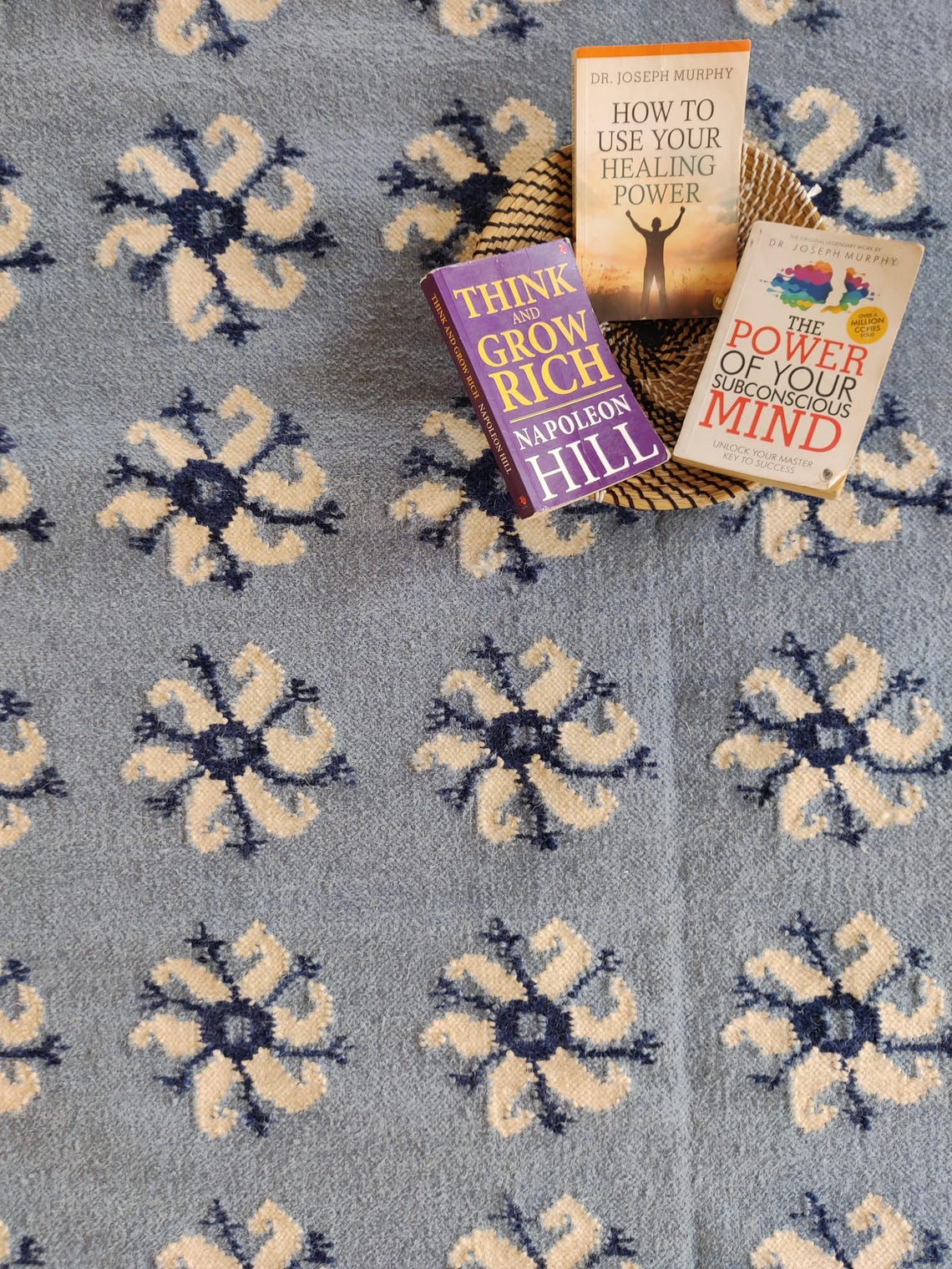 Scandinavian-style Star Rug, Cotton Wool Kilim Handwoven Blue Flatweave ...