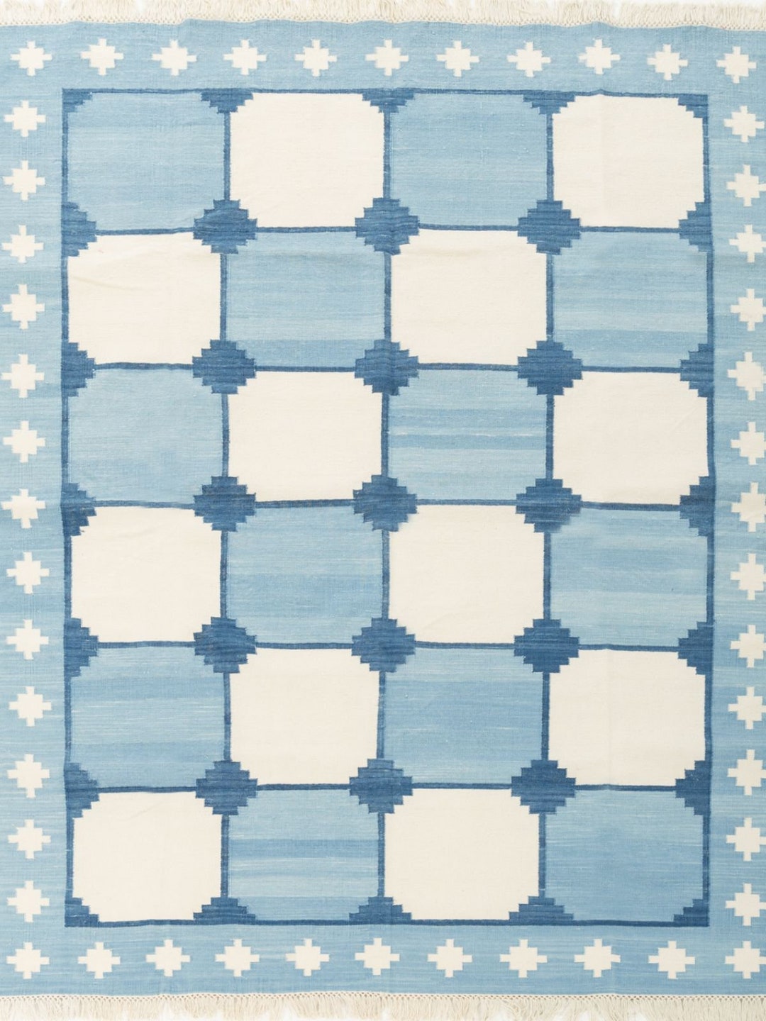 Handwoven Blue Tile Design Area Rugs, Cotton Flatweave Rugs, Modern ...
