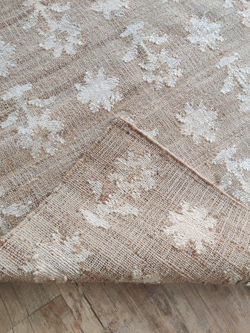 8x10 Natural Jute Rug, Floral Pattern Rug, Cotton Jute Rug, Bohemian ...