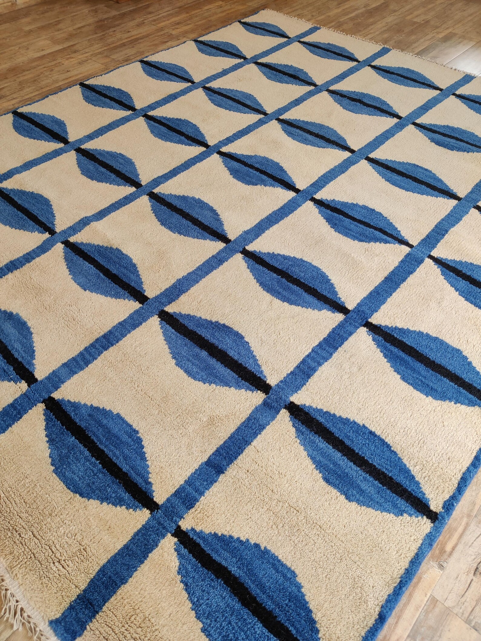 230X230 CM Blue Moroccan Style Wool Rug, Hand-knotted Geometric Carpet ...