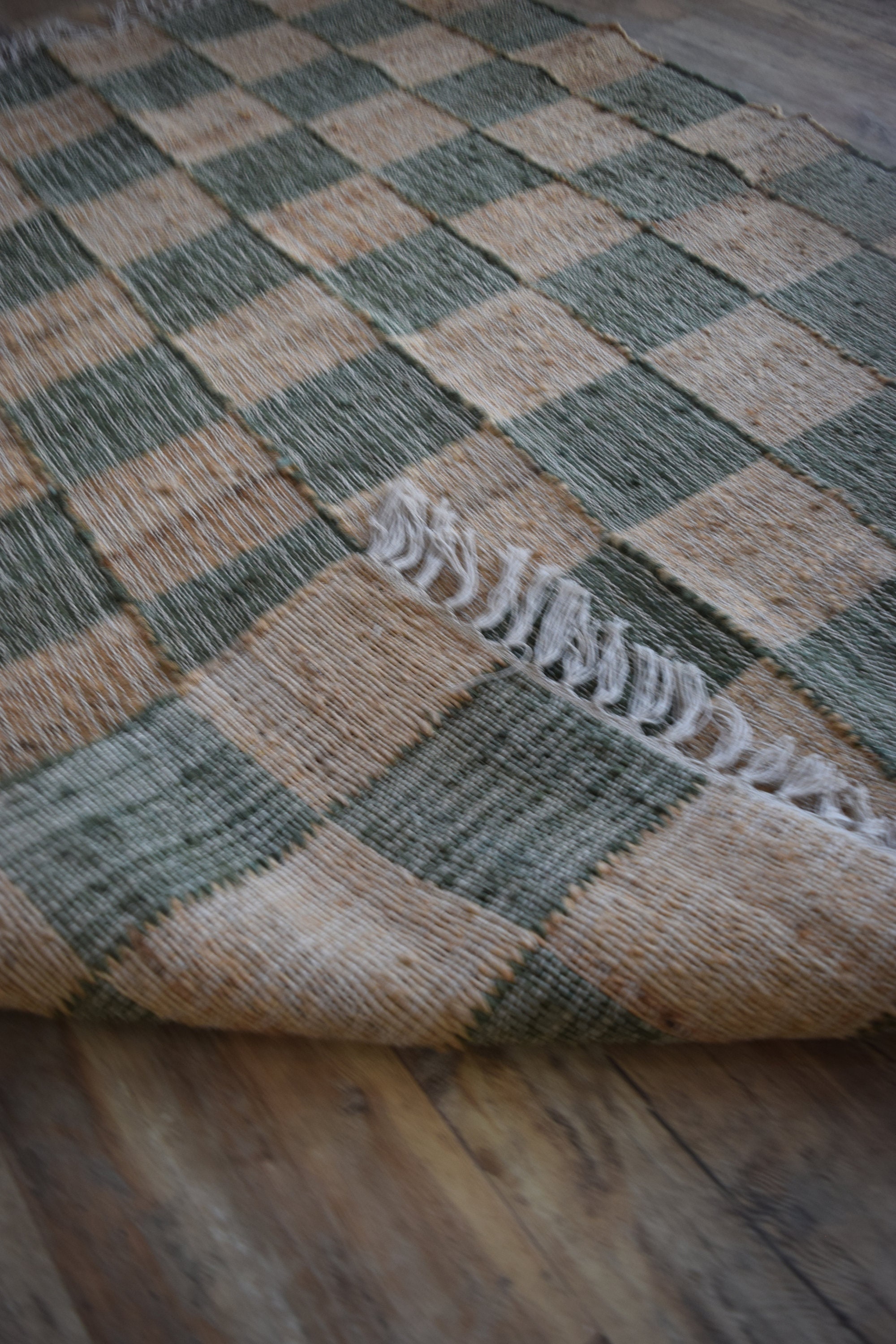 Green Checkerboard Jute Area Decor Rug, Flatweave Jute Rug, 8X10 FT ...