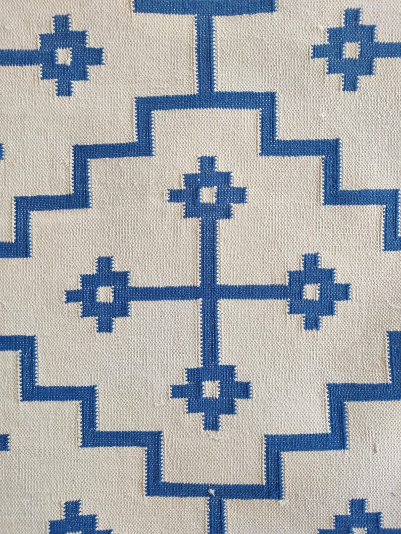 Custom Size Handwoven Flat Weave Cotton Rug, Home Decor Area Rug, Blue ...