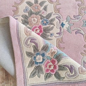 Pink Wool Tufted Area Rug, Floral Chinese Regional Rugs, Wool Rug 8x10 ...