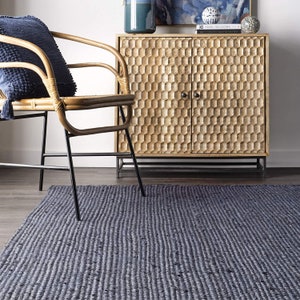 Navy Blue Boho Jute Rug, Navy Blue Natural Jute Rug, Bohemian Rug, Hand ...