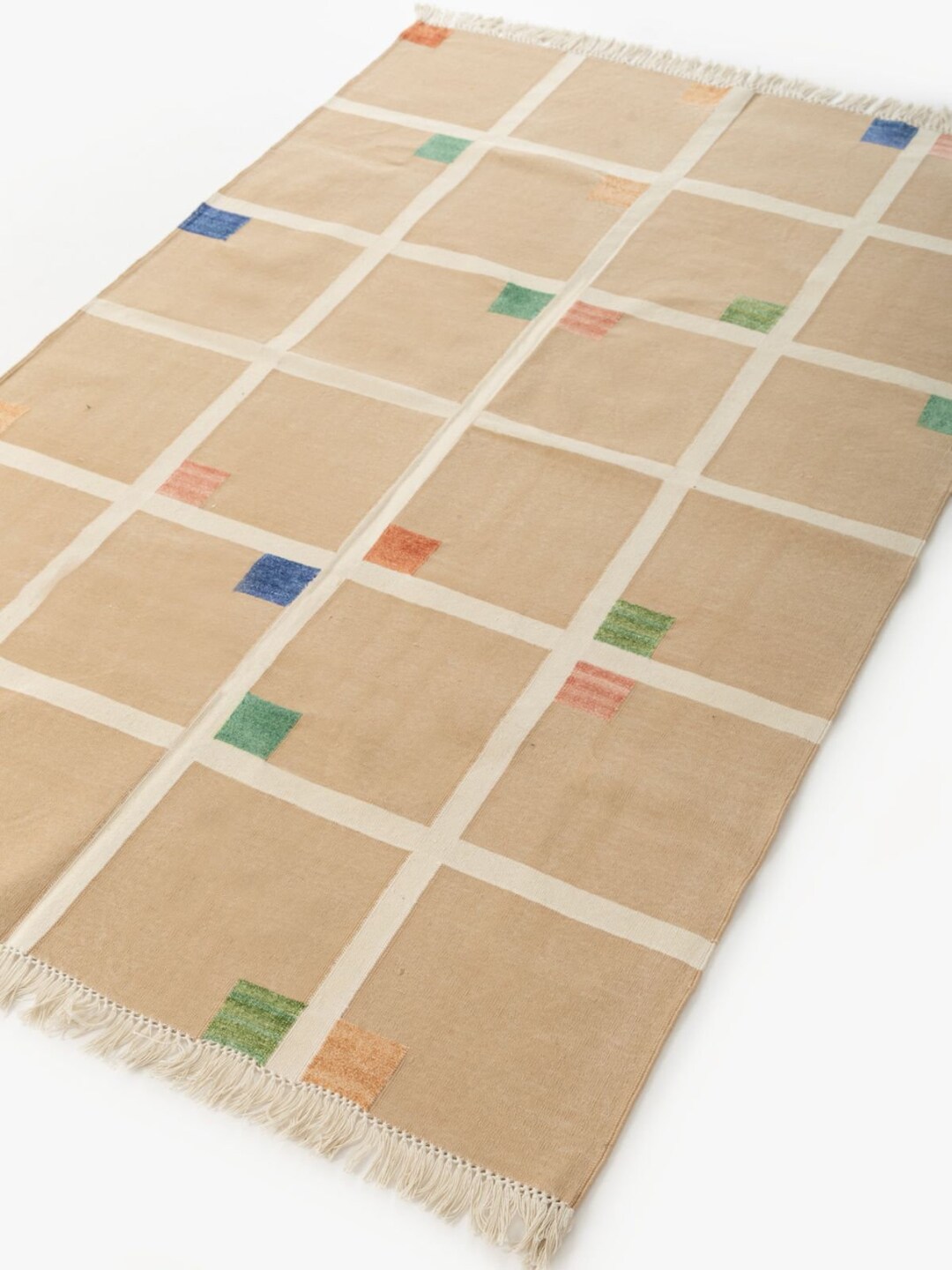 Natural Multicolor Checkered Rugs, Handwoven Cotton Flatweave Rugs ...