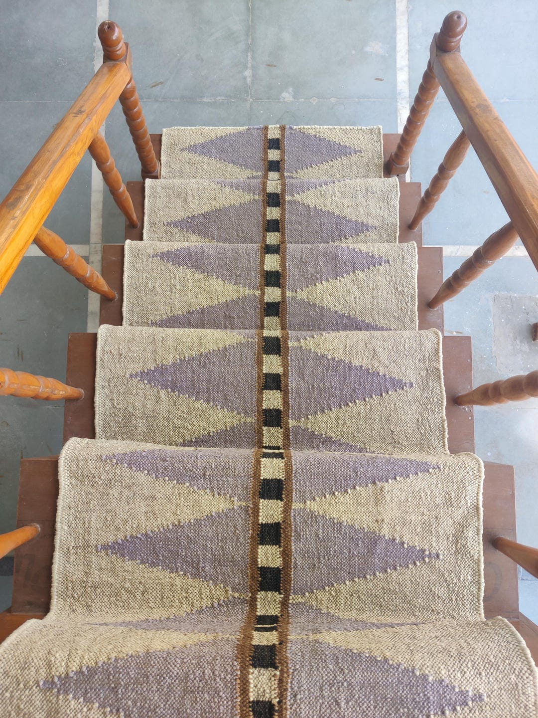 Handwoven Wool Jute Runner, Geometric Tribal Design | Natural Boho ...