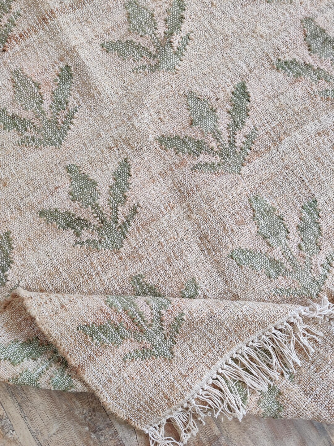 Handwoven Jute Rug, Natural Jute Green Flower Cotton Jute Rug, Large ...