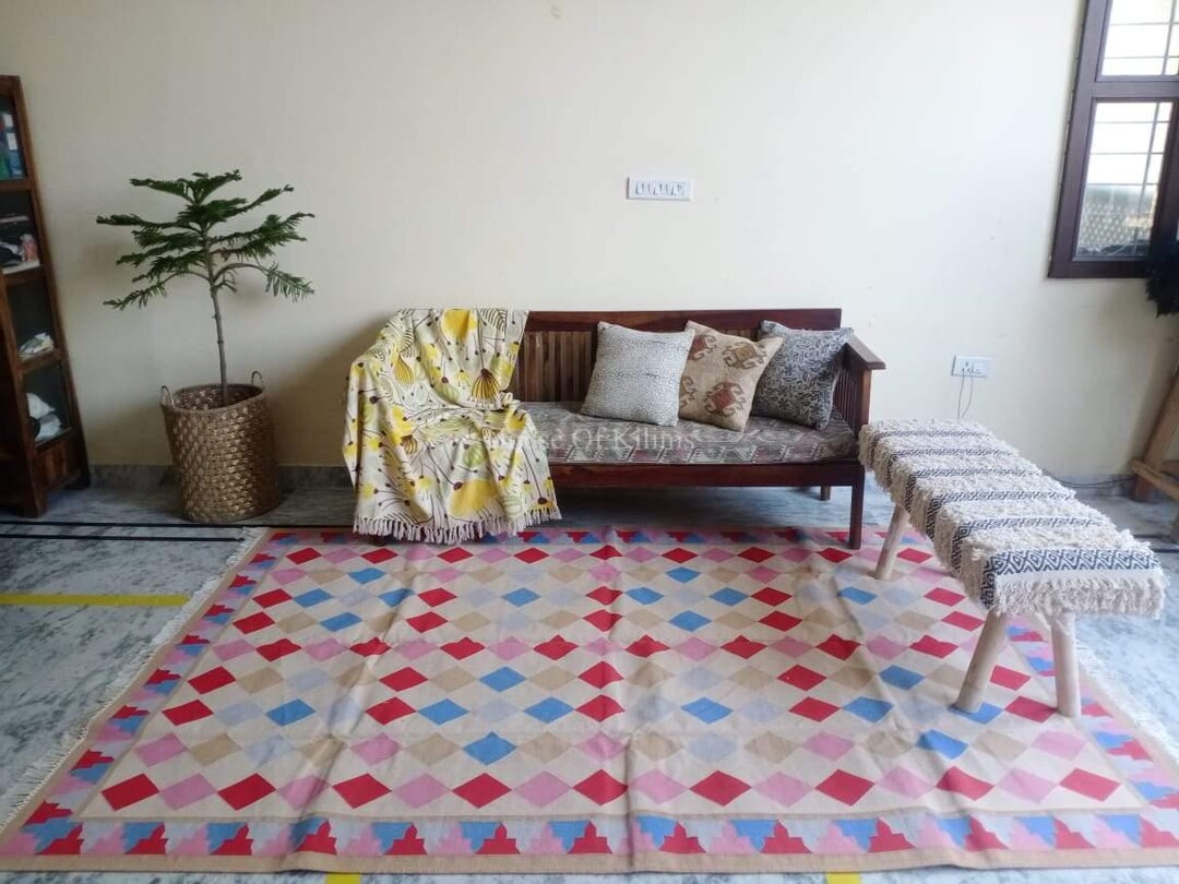 Handwoven Cotton Flatweave Rugs, Cotton Panja Dhurrie, Home Decor Rug ...