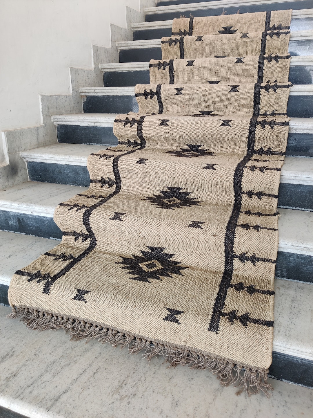 Black and Beige Color Runner Rug, 2.5x10 Bedside Runner, Custom Anti ...