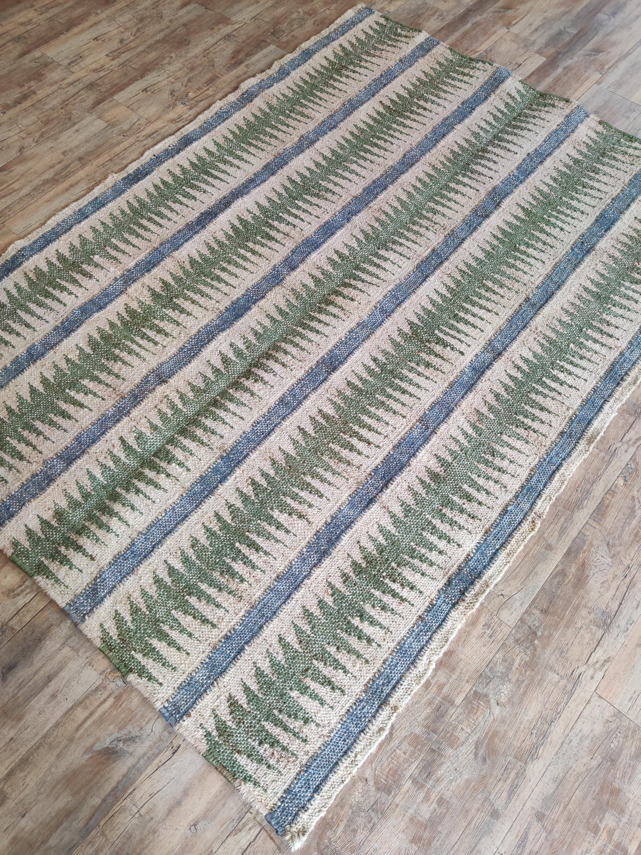Eco-friendly Jute Rug, Botanical Fern Design Handmade Jute Rug, Natural ...