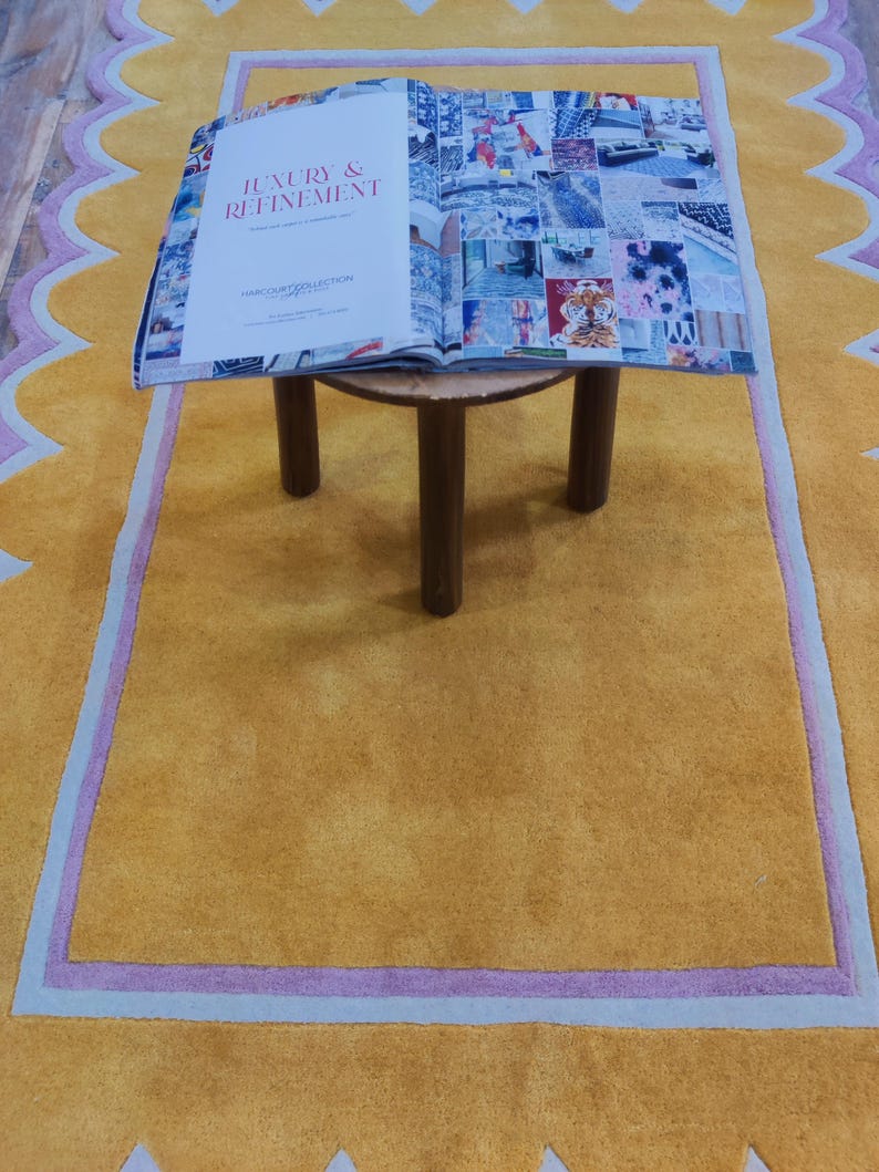6x9 FT Modern Yellow Scallop Hand Tufted Rug, Wool Scallop Rug, Wool ...