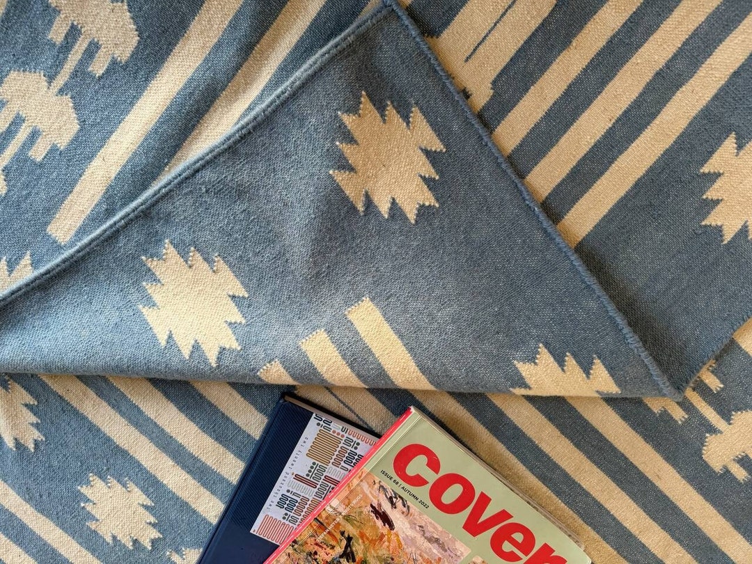 Modern Handmade Cotton Wool Area Flat Weave Rug, Natural Vegetable Dyed ...