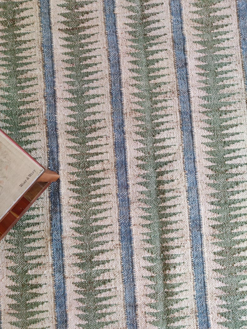 Eco-friendly Jute Rug, Botanical Fern Design Handmade Jute Rug, Natural ...