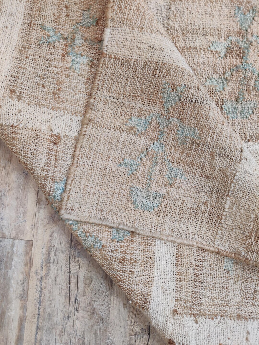Natural Jute Area Rug, Checkered & Diamond Pattern Cotton Jute Rug With ...