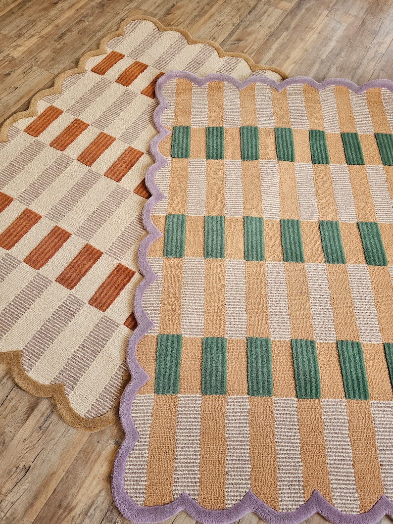 Nordic Handmade Wool Tufted Carpet, Wool Scallop Carpet, 8x10 Ft Hand ...