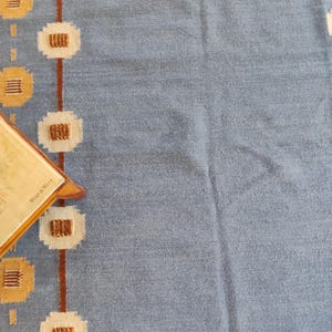 Blue Wool Area Geometric Border Design Rug, Bohemian Wool Minimalist ...