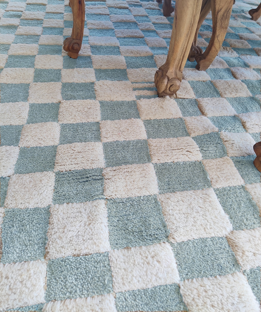 Custom Wool Moroccan Checkered Area Rug, Home Decor Blue and White ...