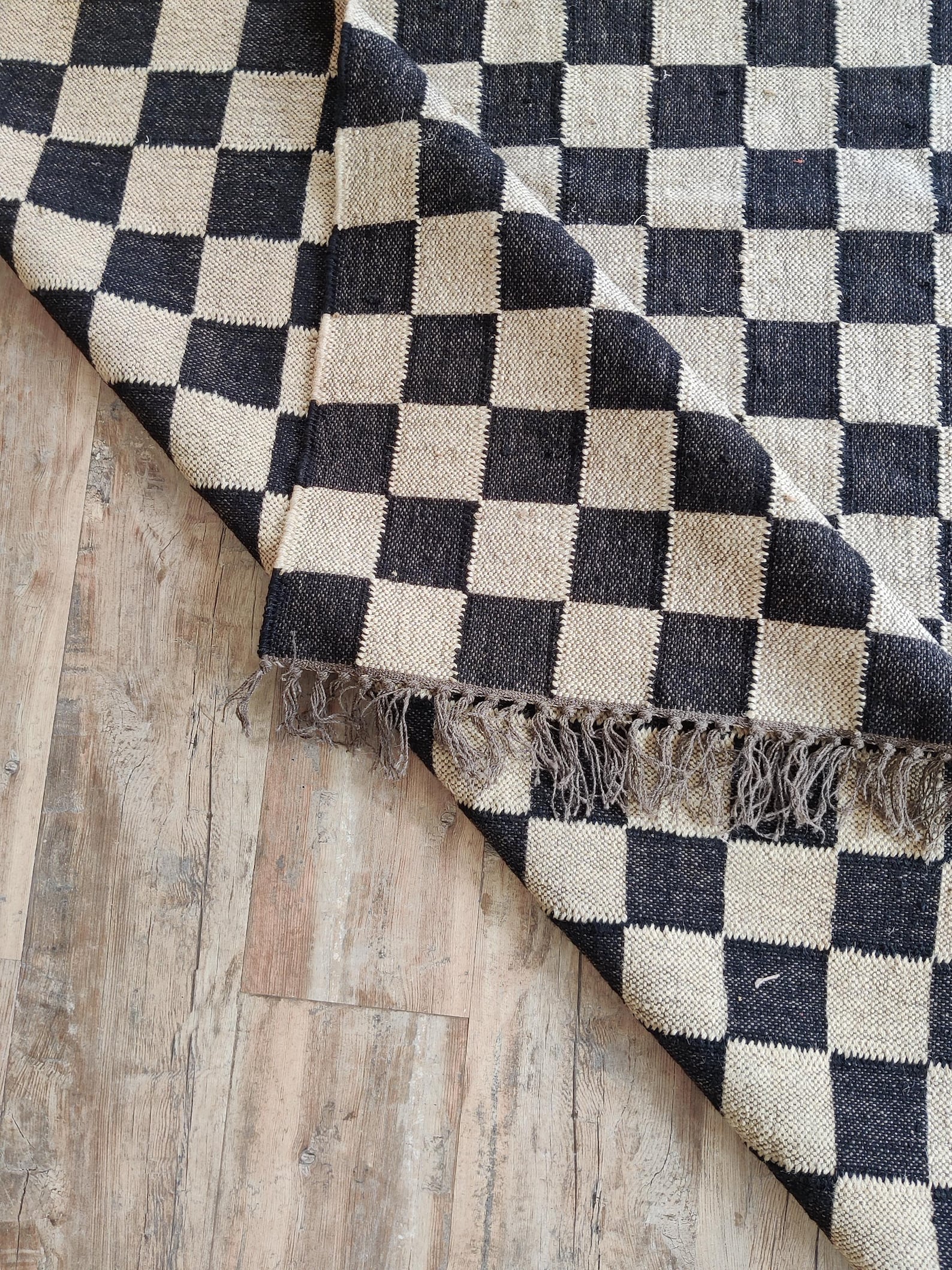 Checker Jute Rug, Wool Jute Area Checkered Rugs/runner, Large Jute ...