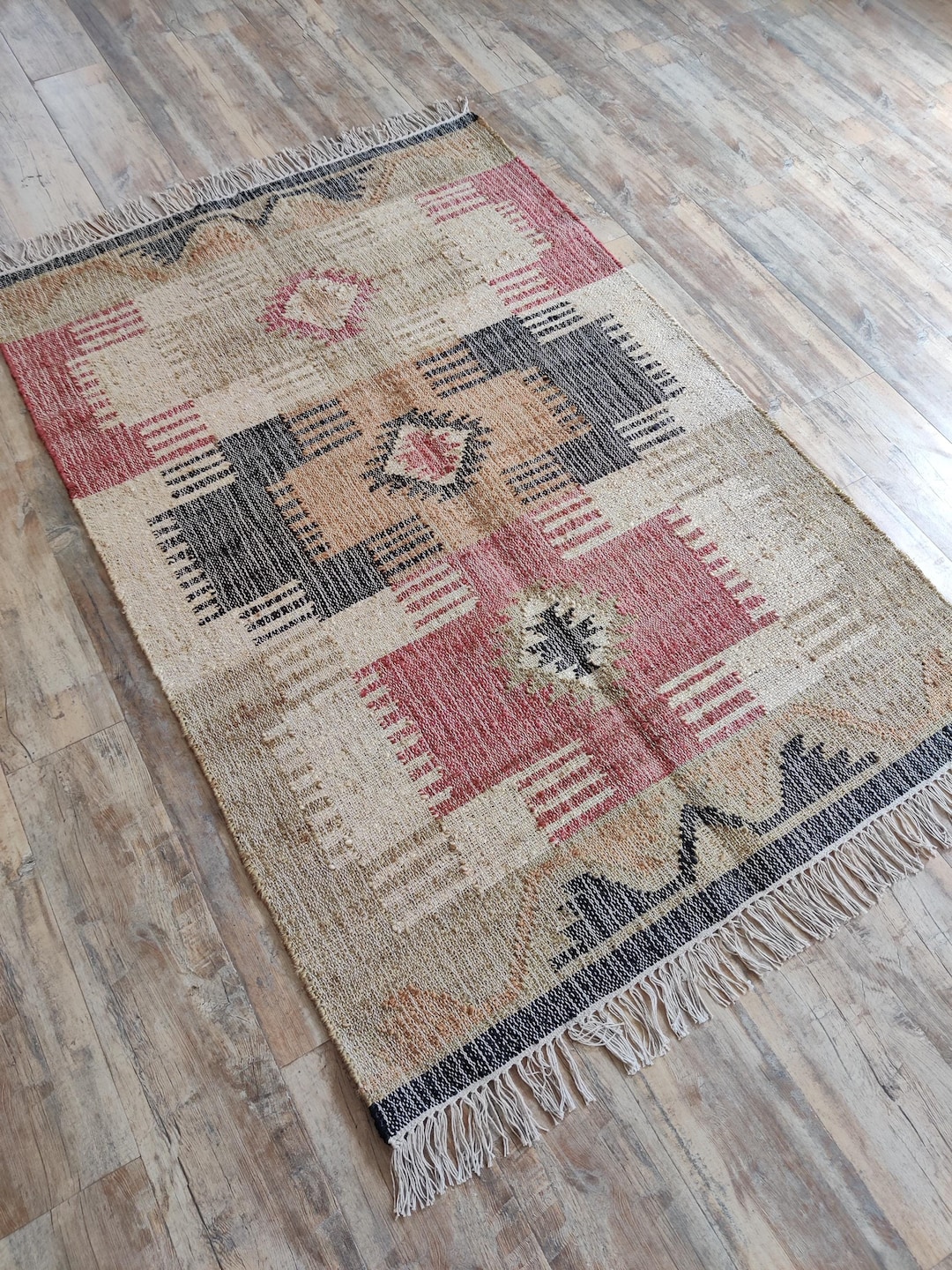 Handmade Jute Colorful Diamond Pattern, Hand-woven High-quality Rug ...