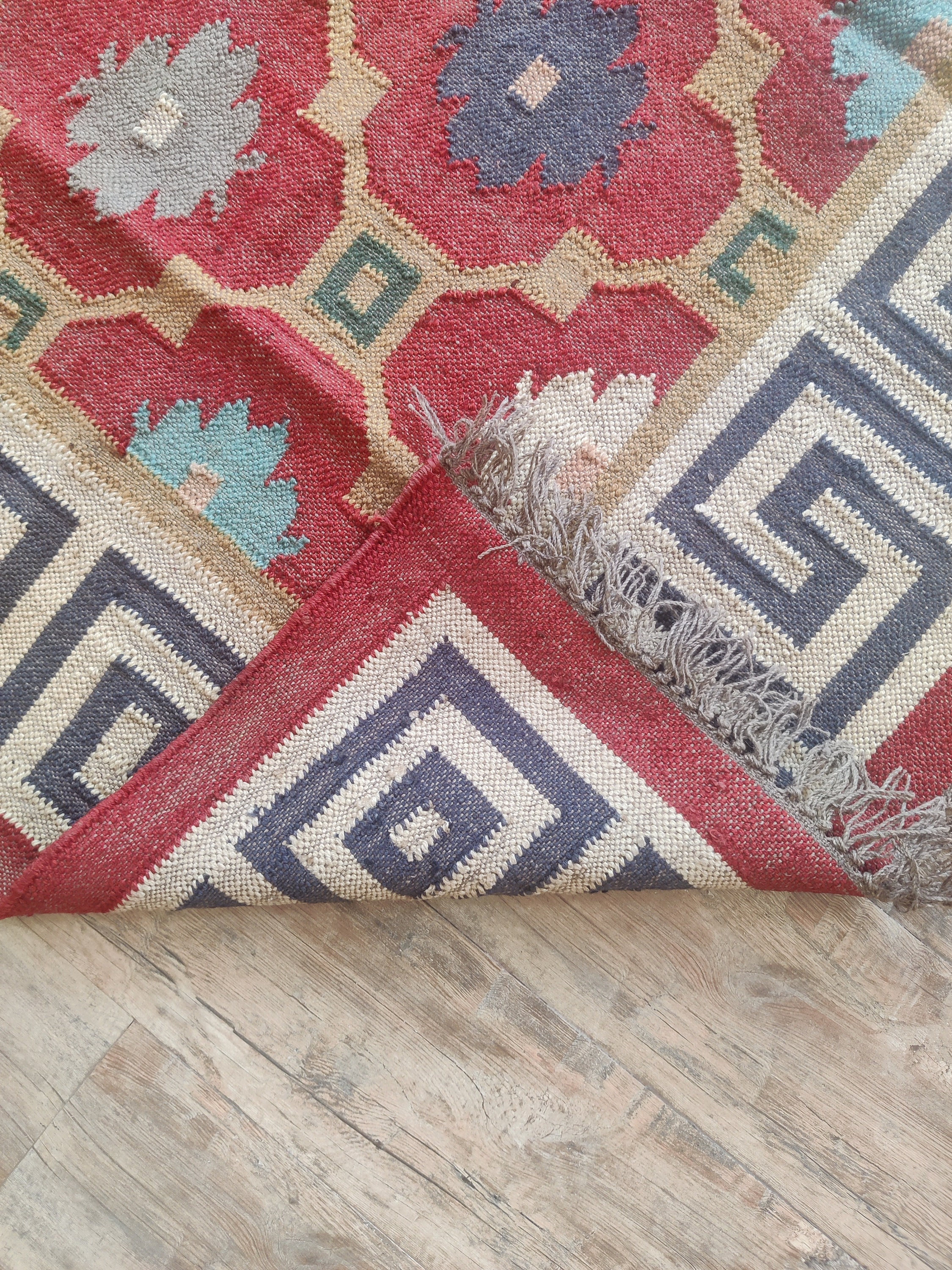 Handmade Wool Jute Rug, Greek Key Border Kilim Rug, Large 8x10ft ...