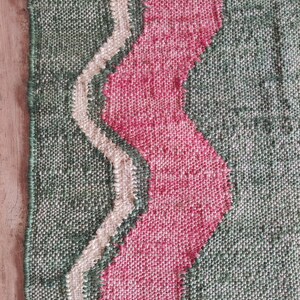 Handwoven Green and Pink Wavy Pattern Jute Rug, Eco-friendly Boho Home ...