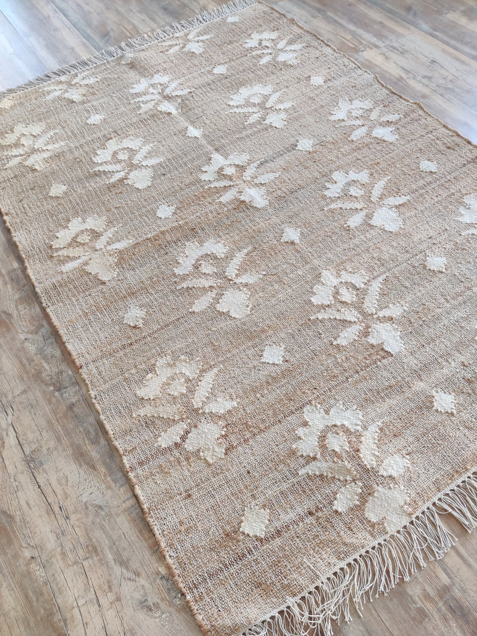 8x10 Natural Handwoven Cotton Jute Rug, Floral Pattern Jute Rug, Rug ...