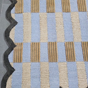 Modern Wool Scallop Hand Tufted Carpet, 8x10 New Zealand Wool Plaid ...