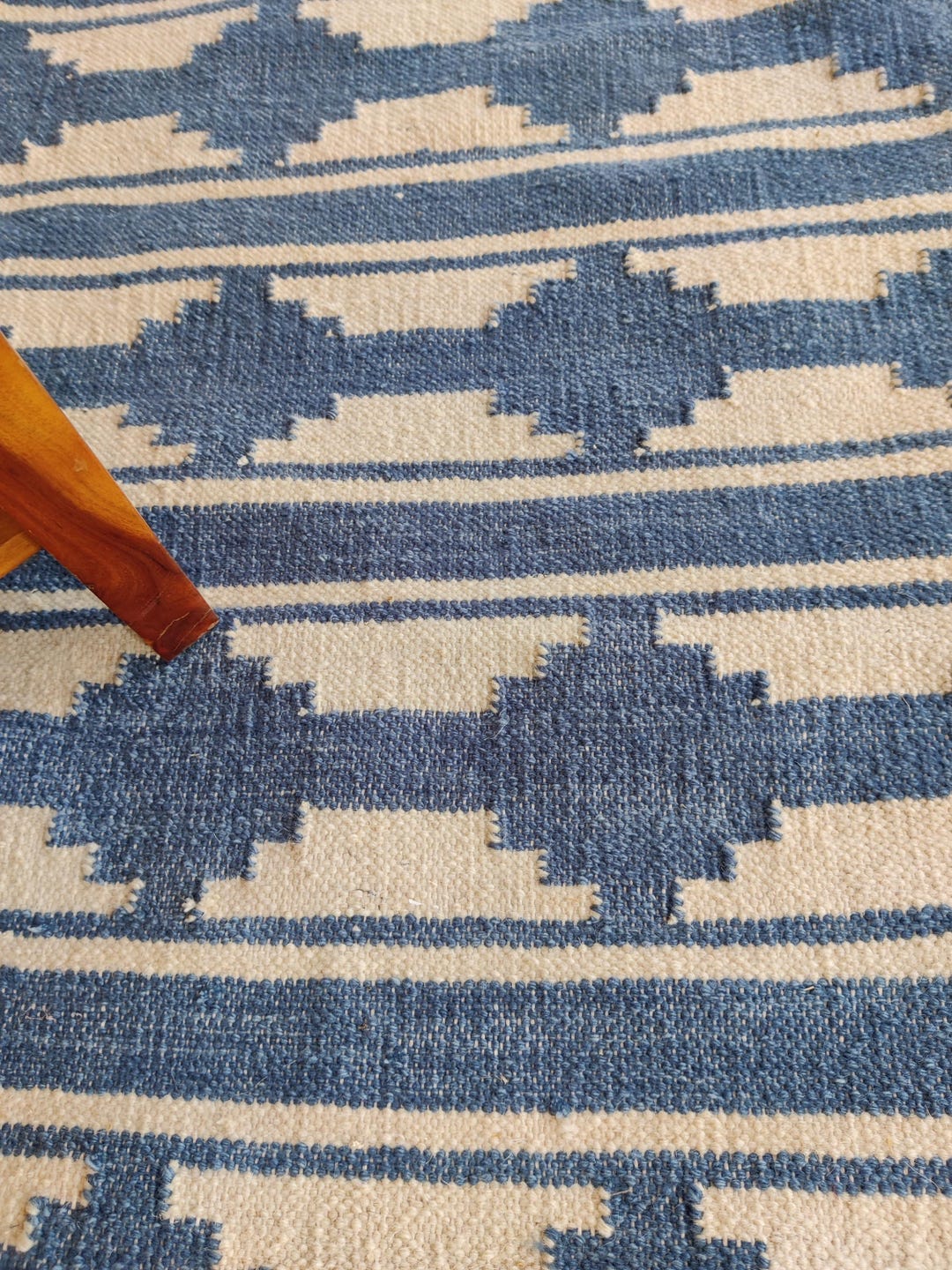 Cotton Wool Blue and White Handmade Runner Rug, Flatweave Runner Rug ...