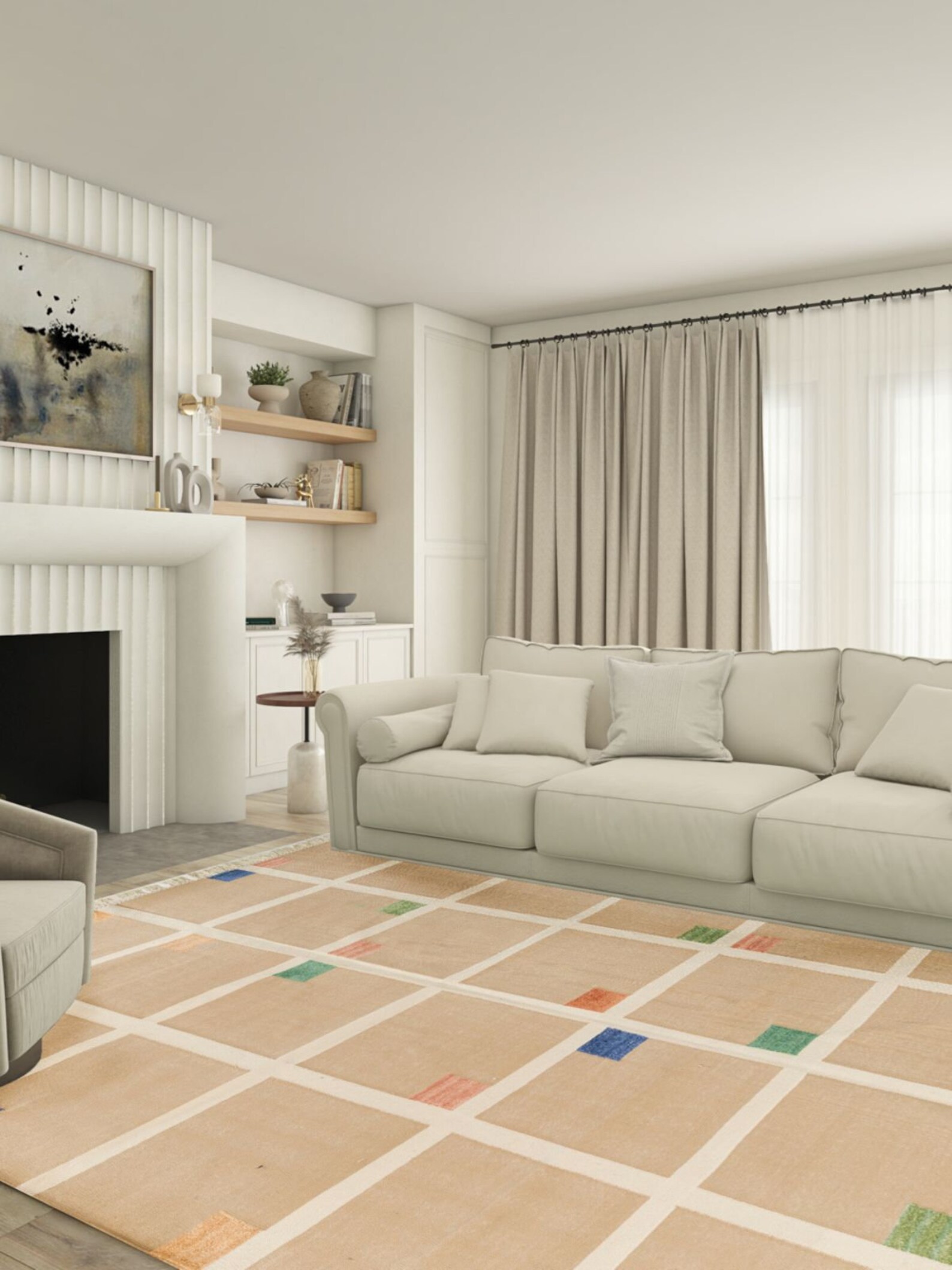 Natural Multicolor Checkered Rugs, Handwoven Cotton Flatweave Modern ...