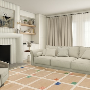 Natural Multicolor Checkered Rugs, Handwoven Cotton Flatweave Modern ...