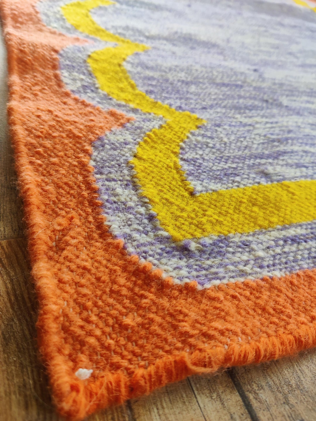 9X12 Ft Handmade Wool Scallop Rug, Flatweave Rug, Orange Cotton Wool ...