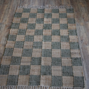 Green Checkerboard Jute Area Decor Rug, Flatweave Jute Rug, 8X10 FT ...