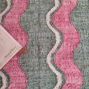 Handwoven Green and Pink Wavy Pattern Jute Rug, Eco-friendly Boho Home ...