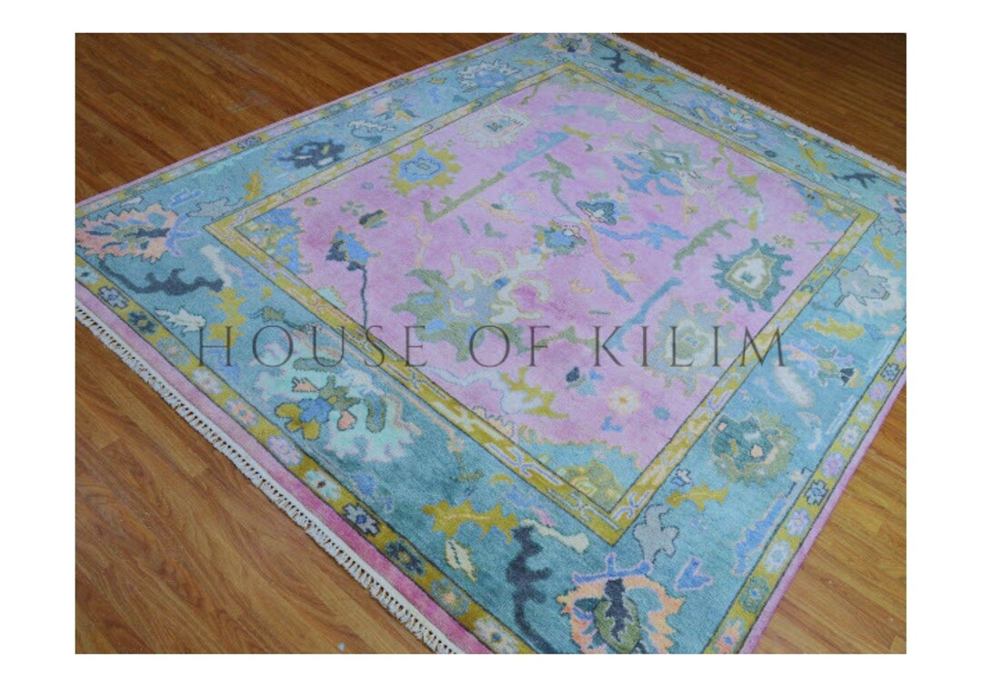 Hand Knotted Pink 8x10 FT Oushak Carpet, Wool Oriental Oushak Rug, Pink ...