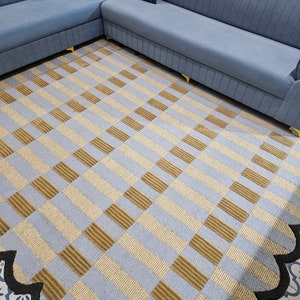 Modern Wool Scallop Hand Tufted Carpet, 8x10 New Zealand Wool Plaid ...