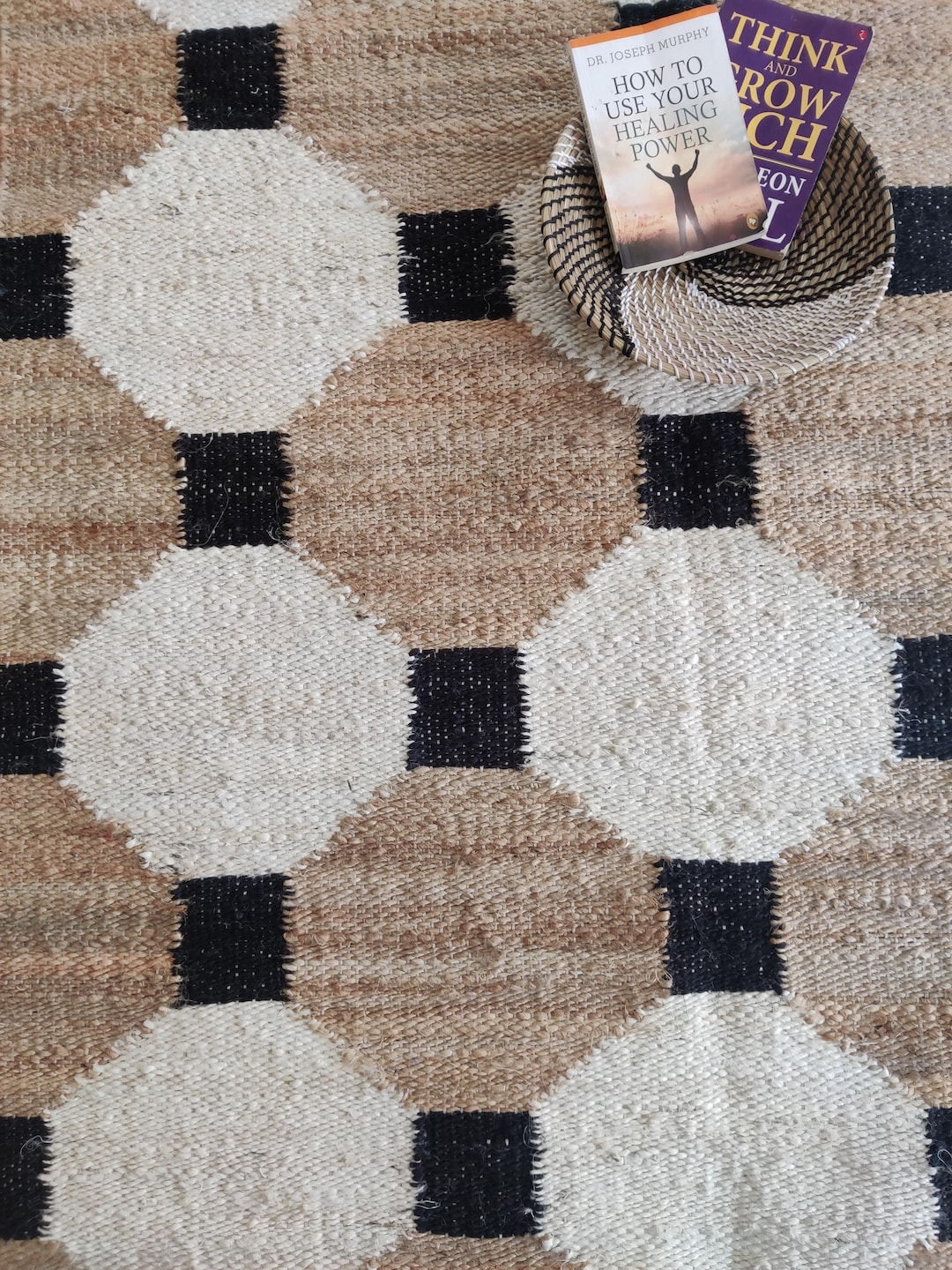 Modern Jute Hemp Rug | Handwoven Octagon Pattern Carpet | Natural Fiber ...
