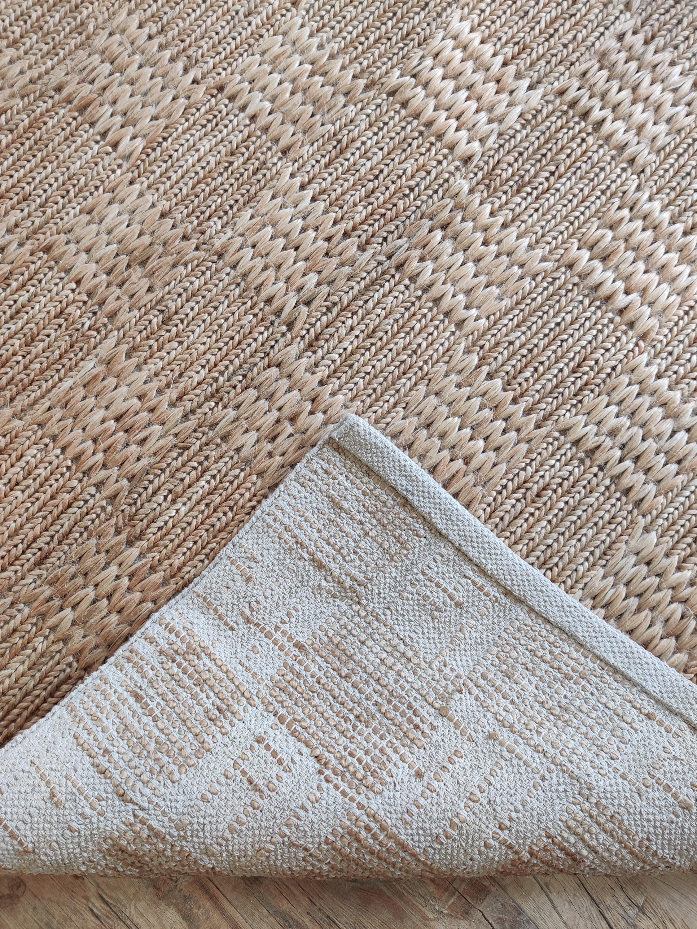 Handwoven Jute Rug, Eco-friendly Checkered Pattern Natural Fiber Area ...