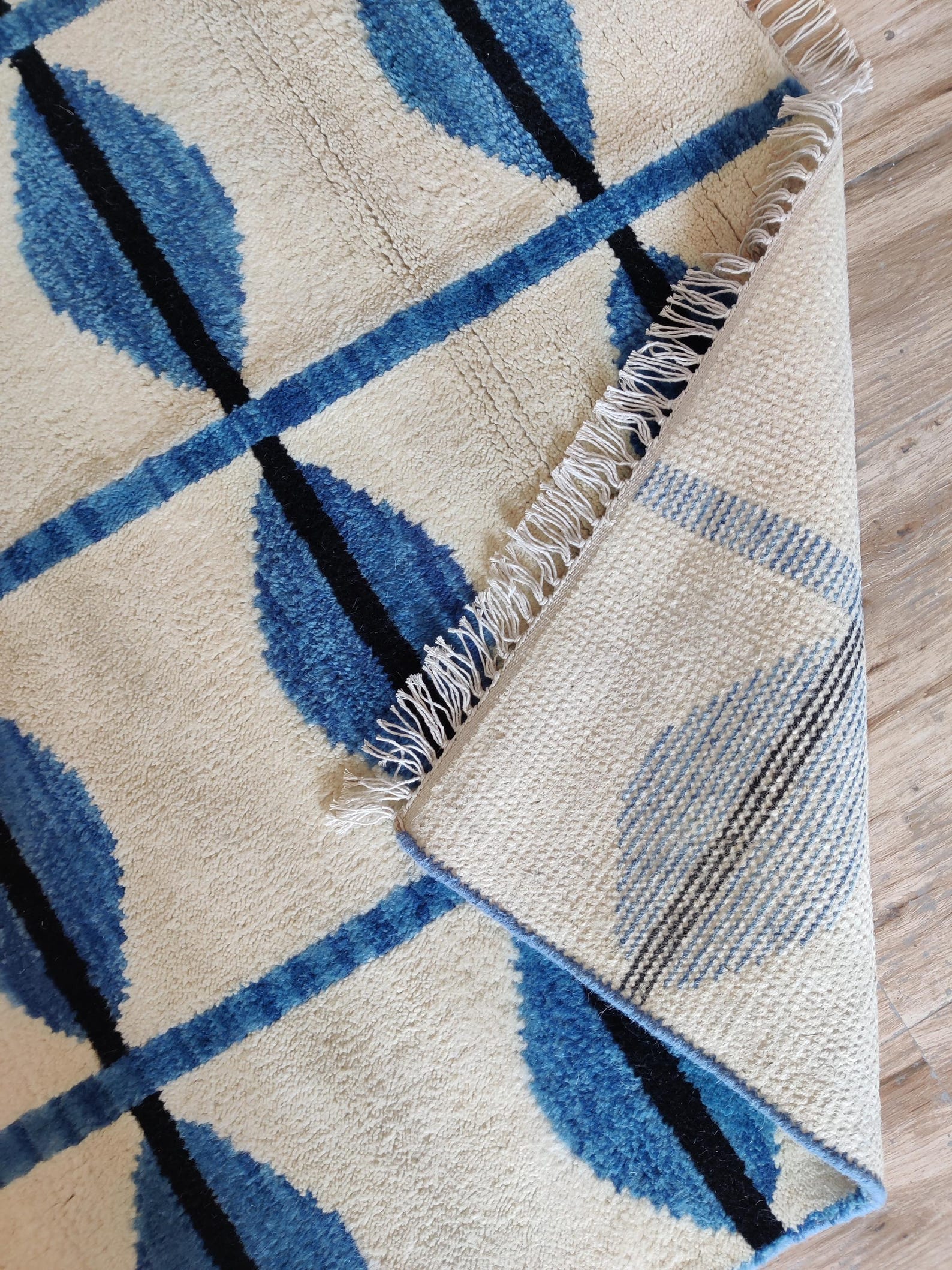 230X230 CM Blue Moroccan Style Wool Rug, Hand-knotted Geometric Carpet ...
