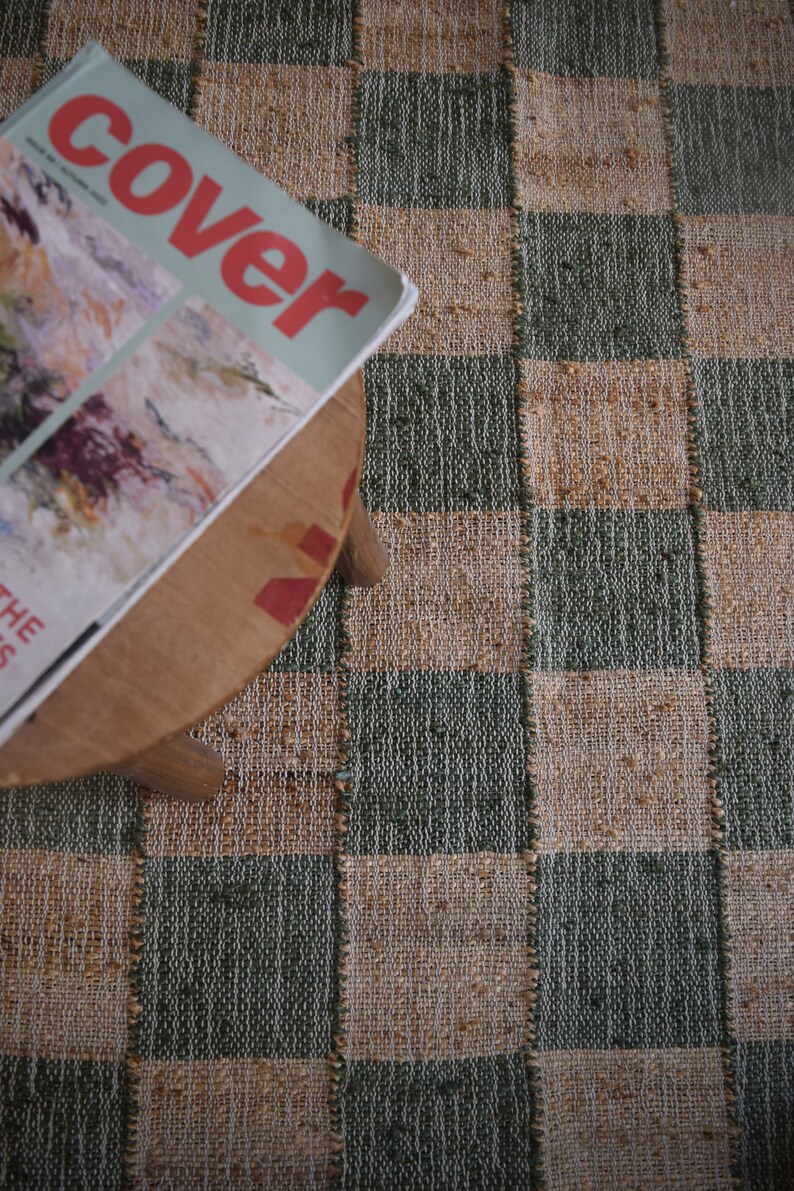 Green Checkerboard Jute Area Decor Rug, Flatweave Jute Rug, 8X10 FT ...
