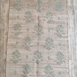 Natural Jute Hand Woven, Natural Jute Green Flower Cotton Jute Rug ...