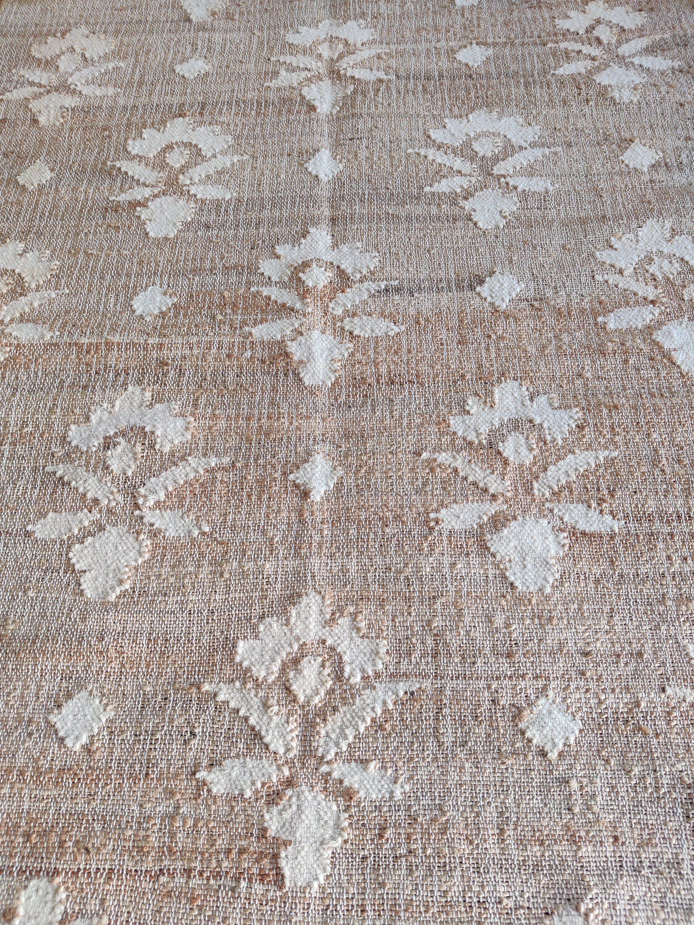 8x10 Natural Handwoven Cotton Jute Rug, Floral Pattern Jute Rug, Rug ...