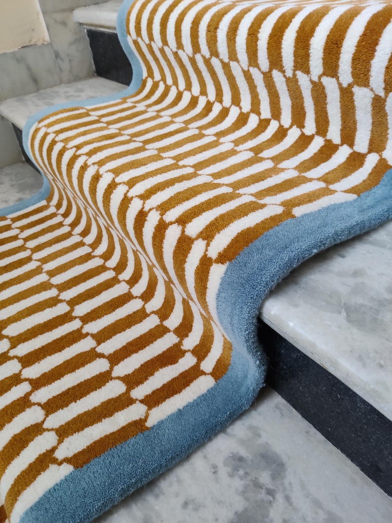 Stair Runner Made of Geometric Wool, Handmade New Zealand Wool Hallway ...