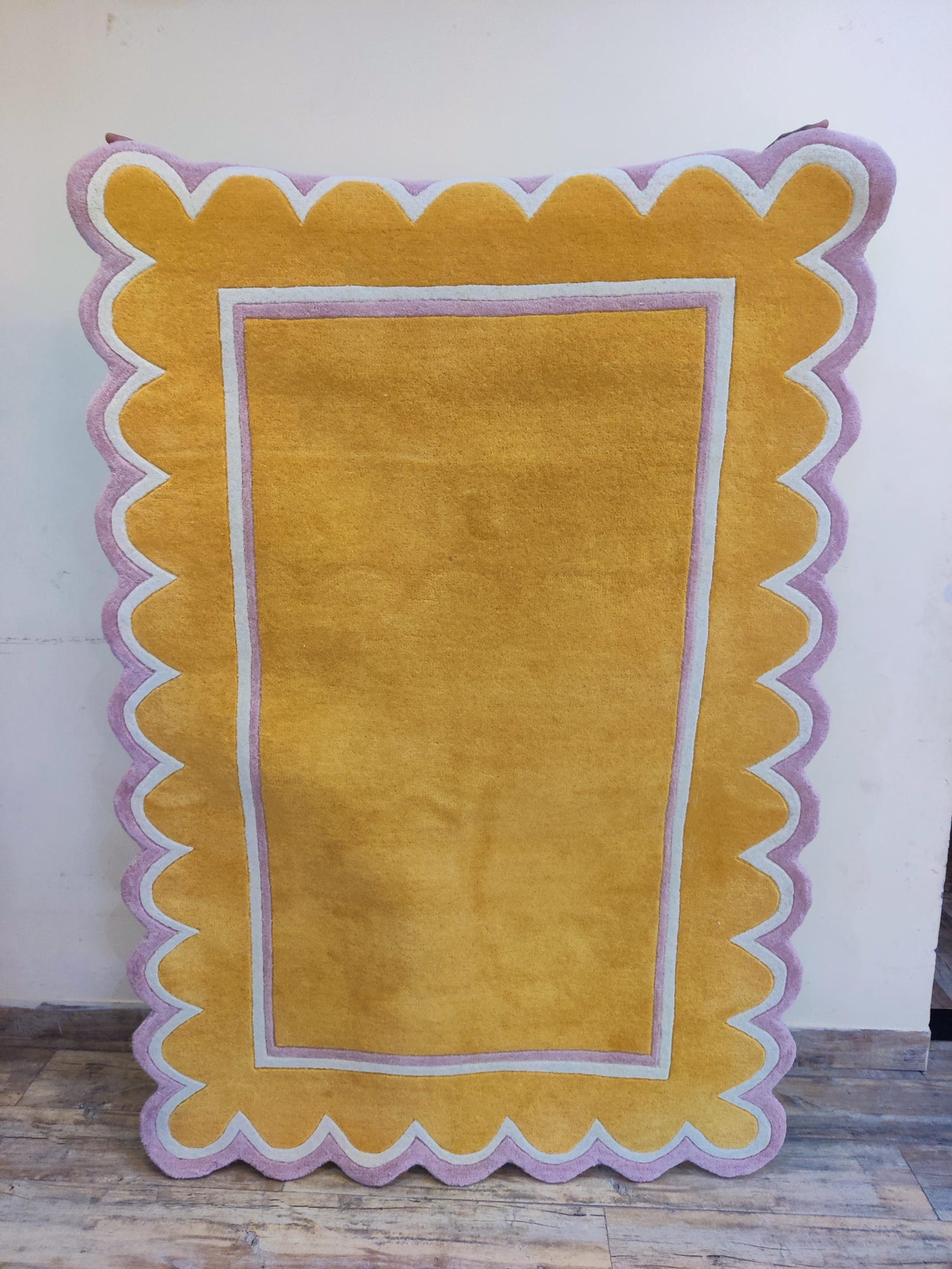 6x9 FT Modern Yellow Scallop Hand Tufted Rug, Wool Scallop Rug, Wool ...