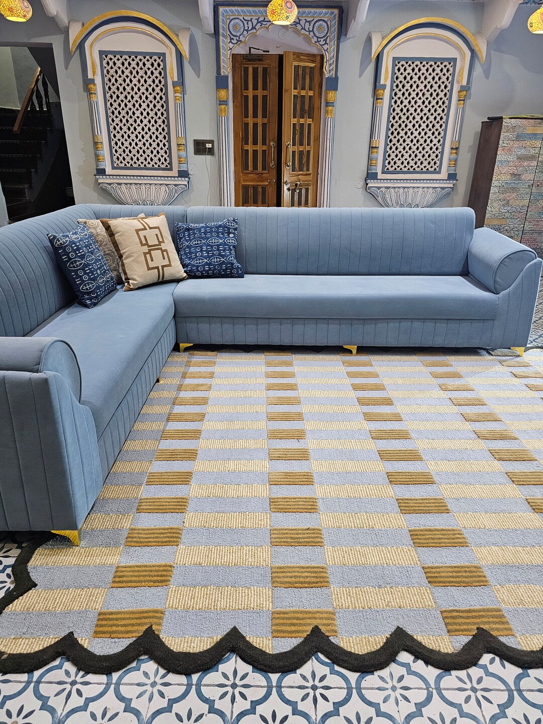 Modern Wool Scallop Hand Tufted Carpet, 8x10 New Zealand Wool Plaid ...