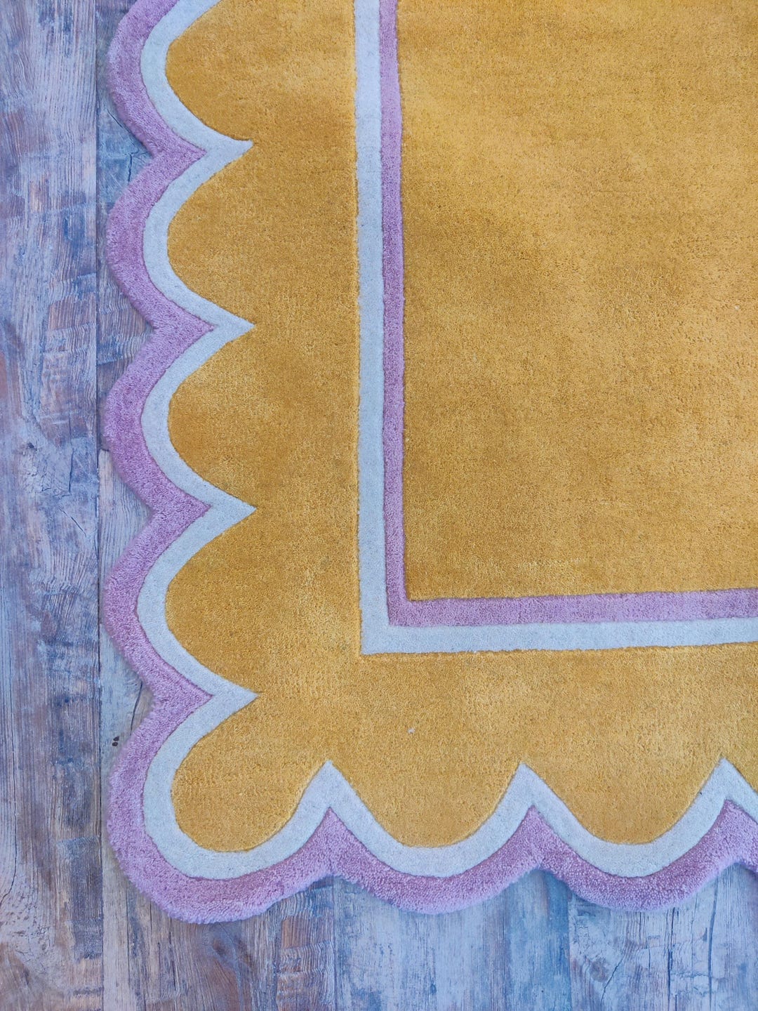 6x9 FT Modern Yellow Scallop Hand Tufted Rug, Wool Scallop Rug, Wool ...